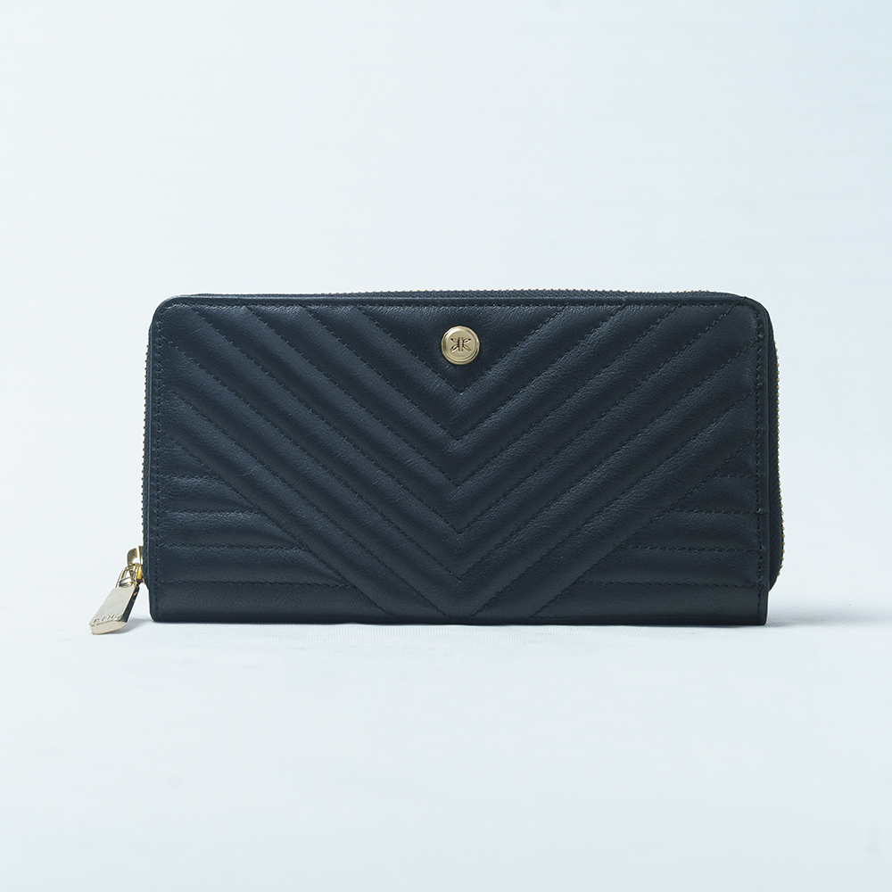 RI2K Women Genuine Leather Quilted Black Zip Around Purse - Pehnav